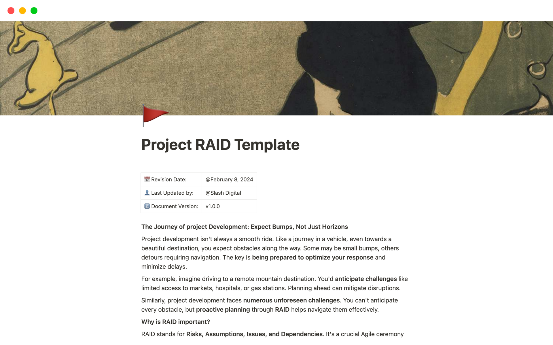 Project RAID by Slash Digital | Notion Template